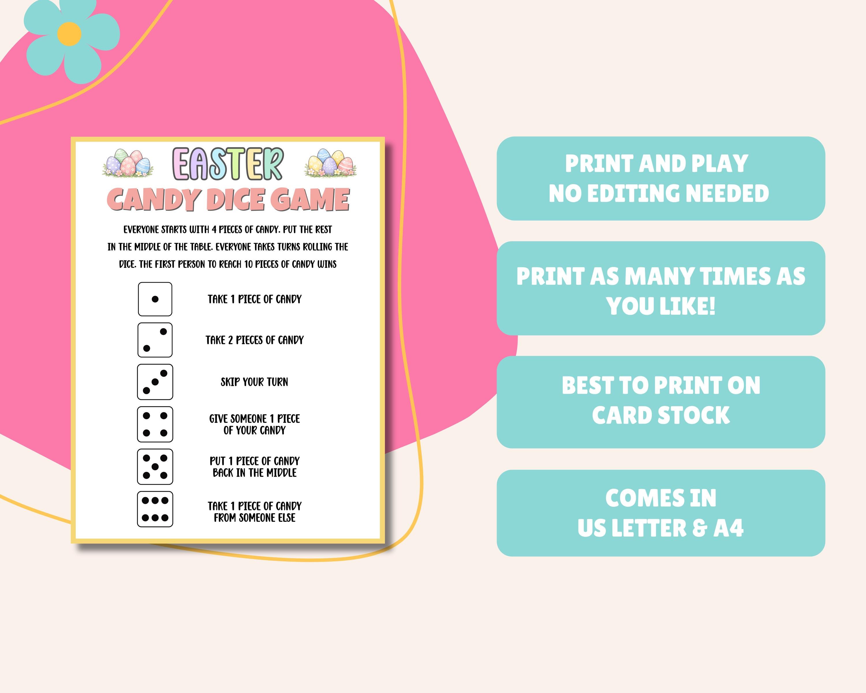 Easter Candy Dice Game, Easter Dice Game, Easter Printable Game ...