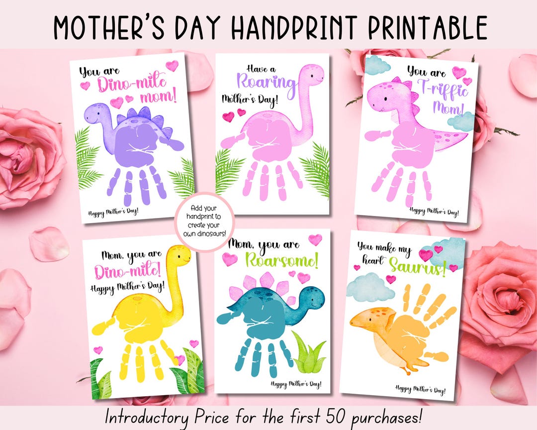 Mother's Day Printable, Dinosaur Handprint Art Bundle, Mothers Day Gift ...