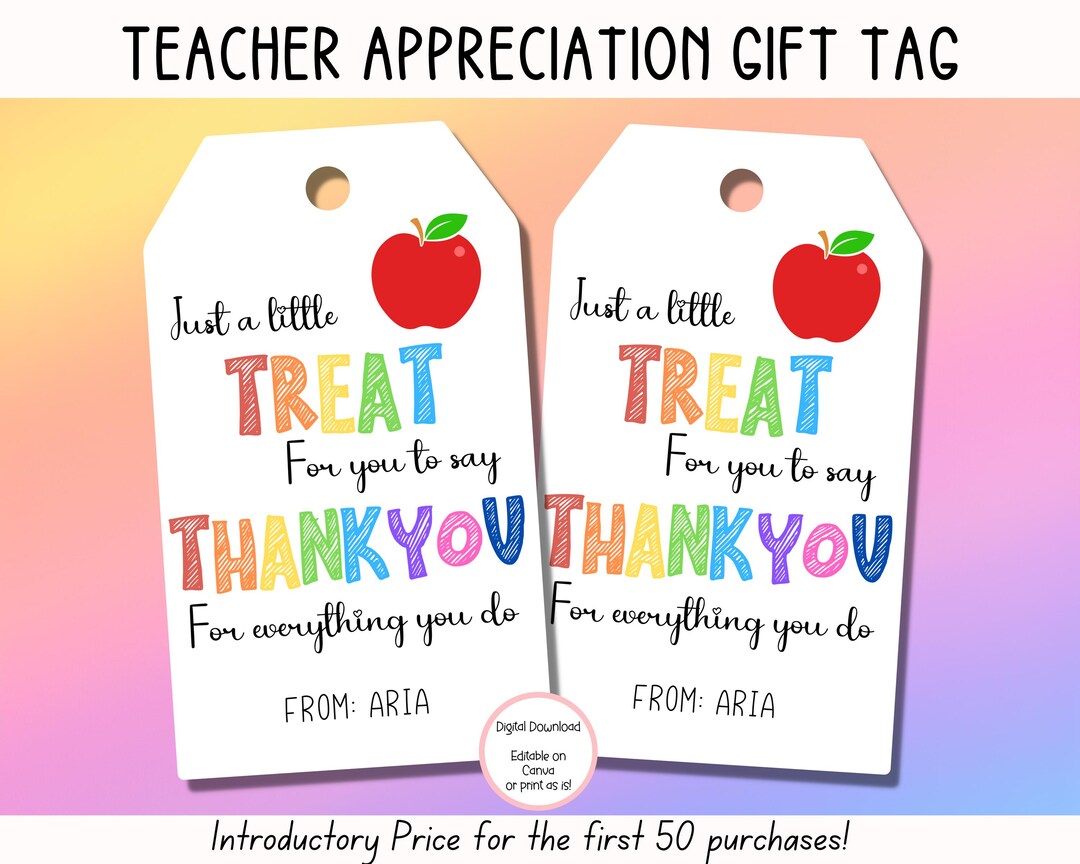 EDITABLE Teacher Appreciation Gift Tag, Staff Appreciation Gift Tag ...