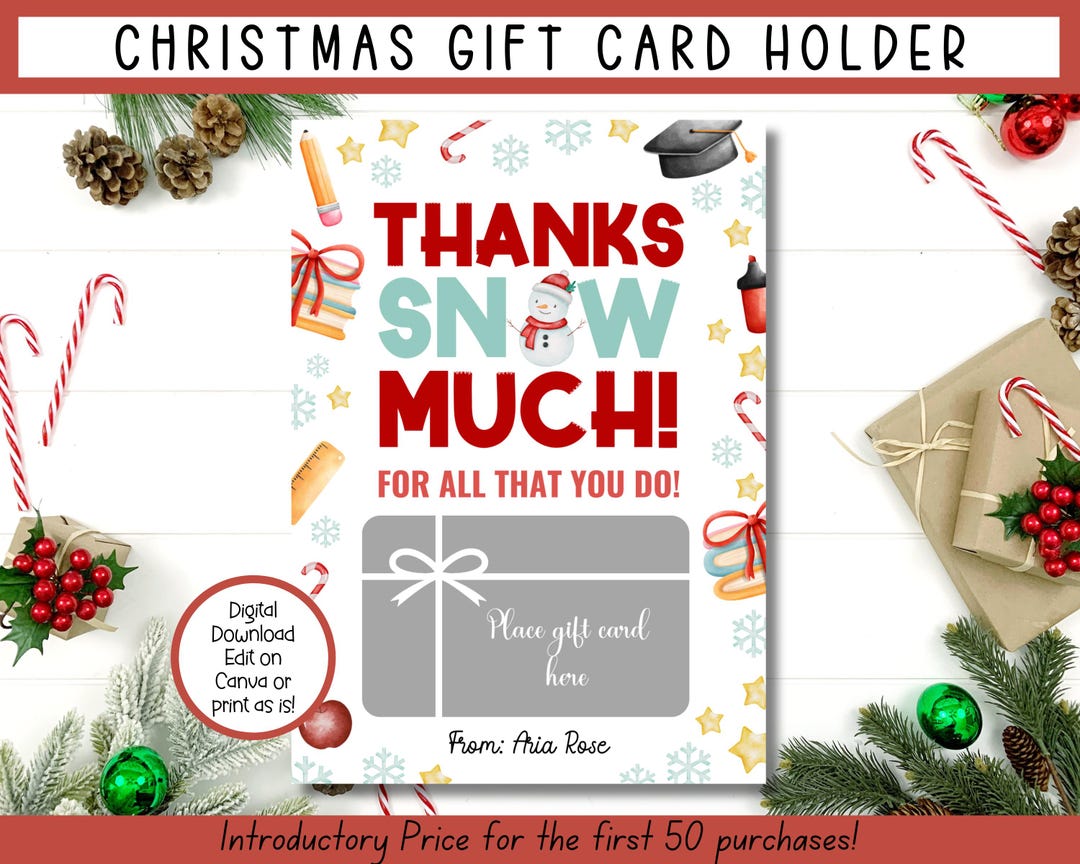 EDITABLE Printable Christmas Gift Card Holder, Teacher Christmas Card ...