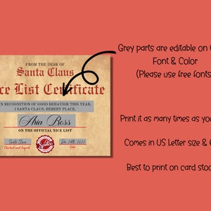 Official Nice List Certificate From Santa, Letter From Santa, Printable ...