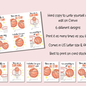 EDITABLE Printable Basketball Valentine Cards, Classroom Valentines Day ...