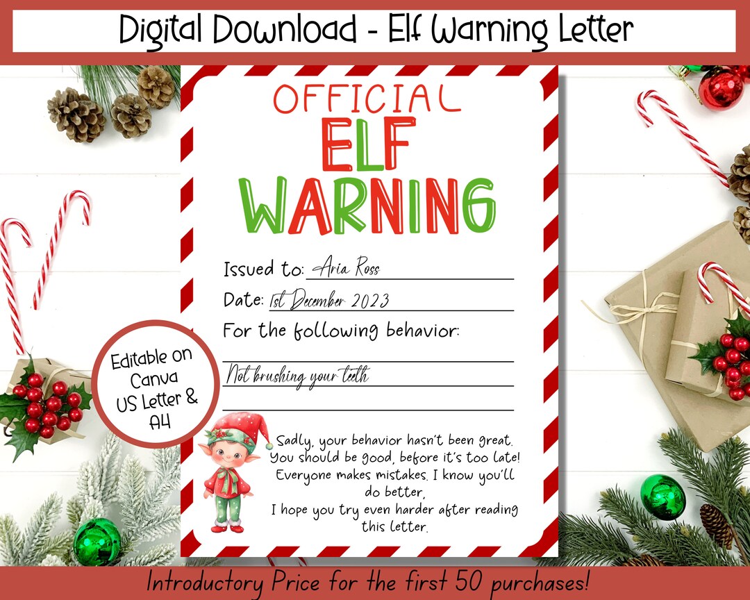 EDITABLE Elf Warning Letter Elf Behaviour Letter Elf Naughty - Etsy UK