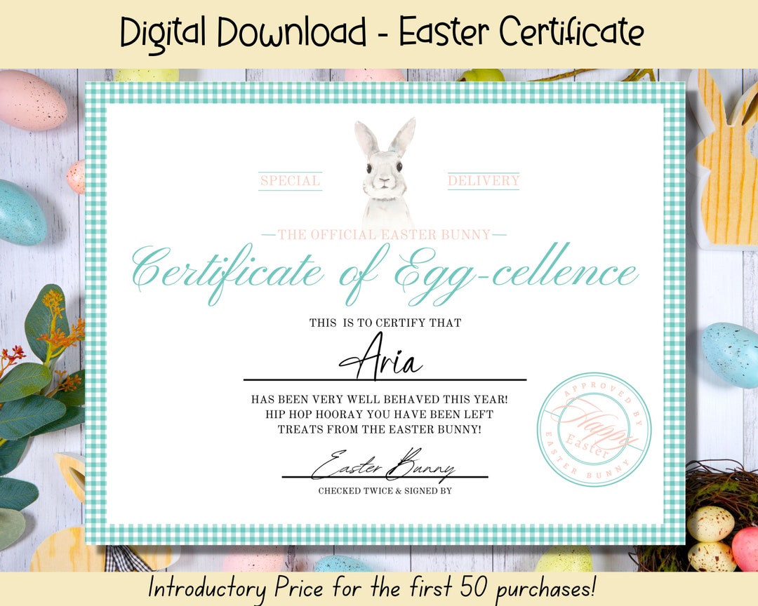 EDITABLE Certificate From Easter Bunny, Blue Printable Easter Bunny ...