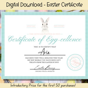 EDITABLE Certificate From Easter Bunny, Blue Printable Easter Bunny ...