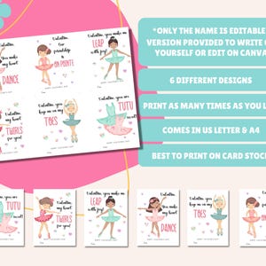 EDITABLE Printable Ballet Valentine Cards, Classroom Valentines Day ...