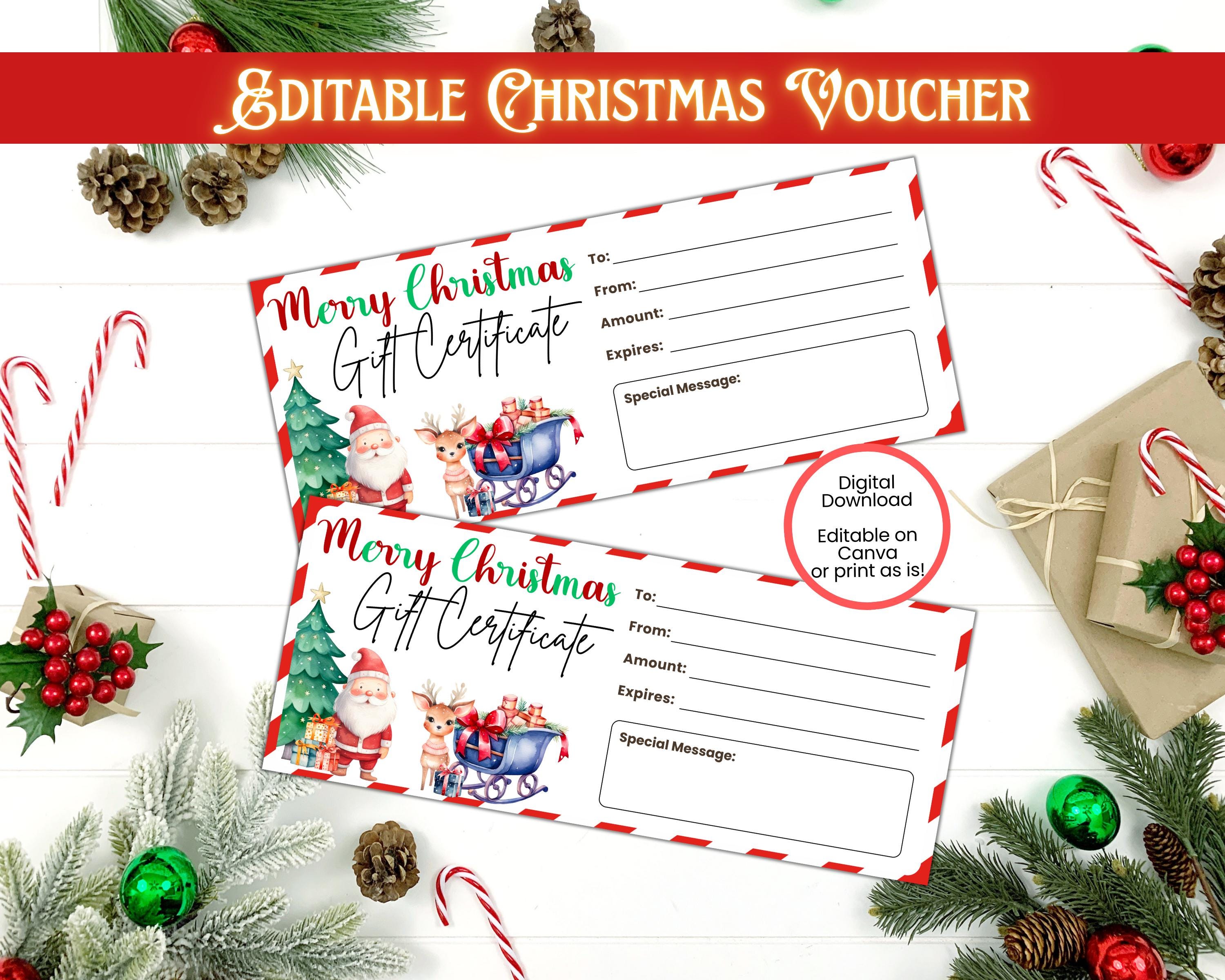 EDITABLE Christmas Gift Voucher Template, Digital Christmas Voucher ...