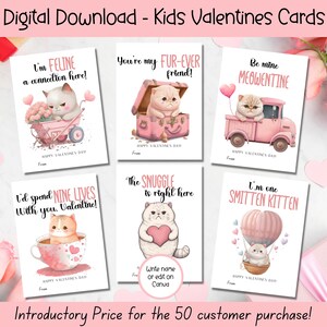 EDITABLE Printable Cat Valentine Cards, Classroom Valentines Day Cards ...