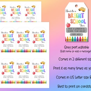 EDITABLE First Day of School Gift Tag, Back to School Gift Tag, Teacher ...