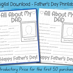 Father's Day Printable, All About My Dad, Fathers Day Gift, Card for ...