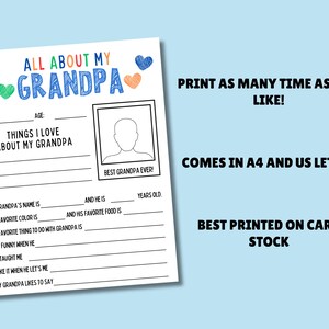 All About My Grandpa Printable, Father's Day Printable, Fathers Day ...