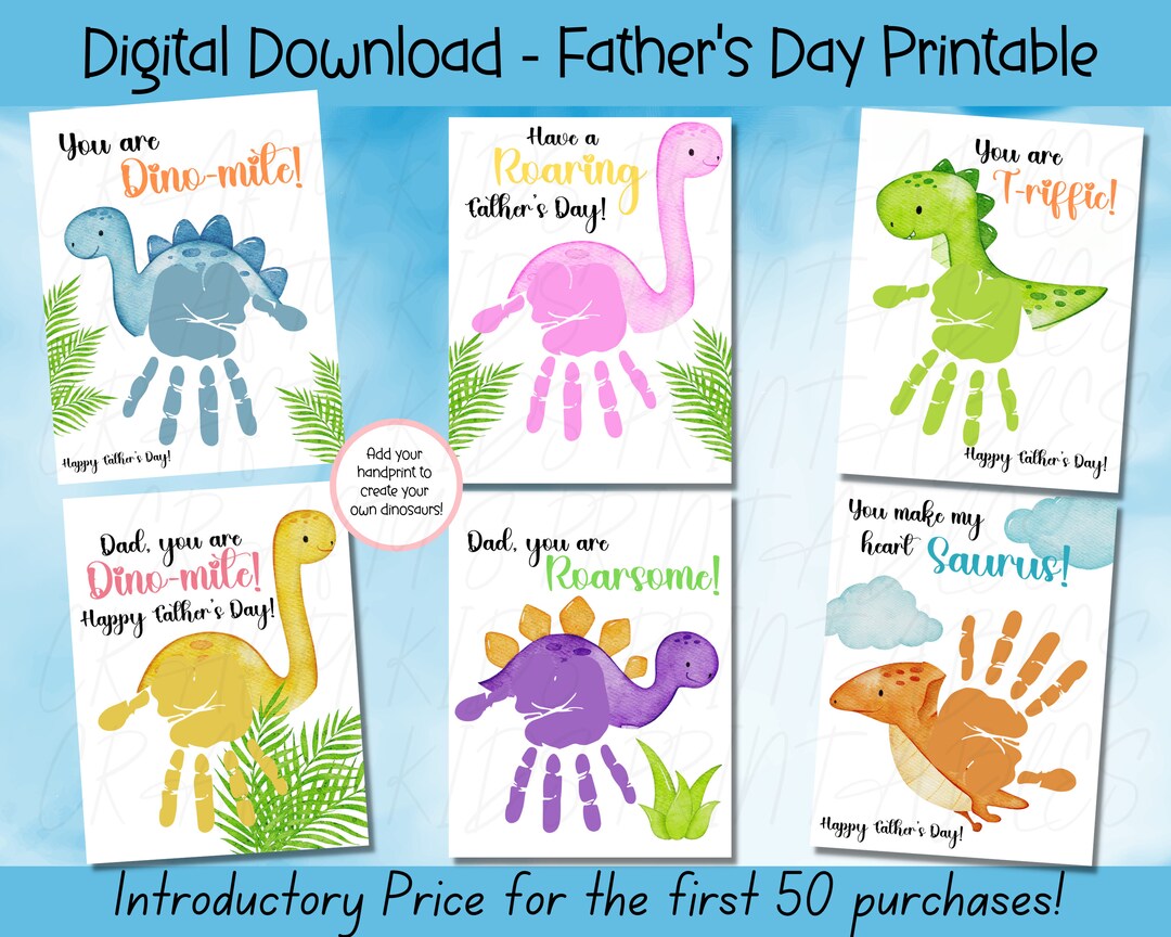 Father's Day Printable Dinosaur Handprint Art Bundle - Etsy Australia