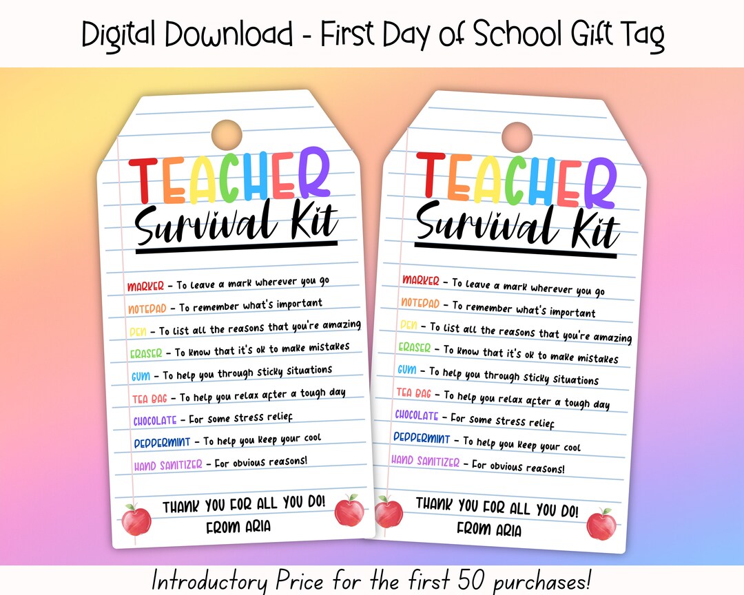 EDITABLE Teacher Survival Kit, First Day of School Gift Tag, Back to ...