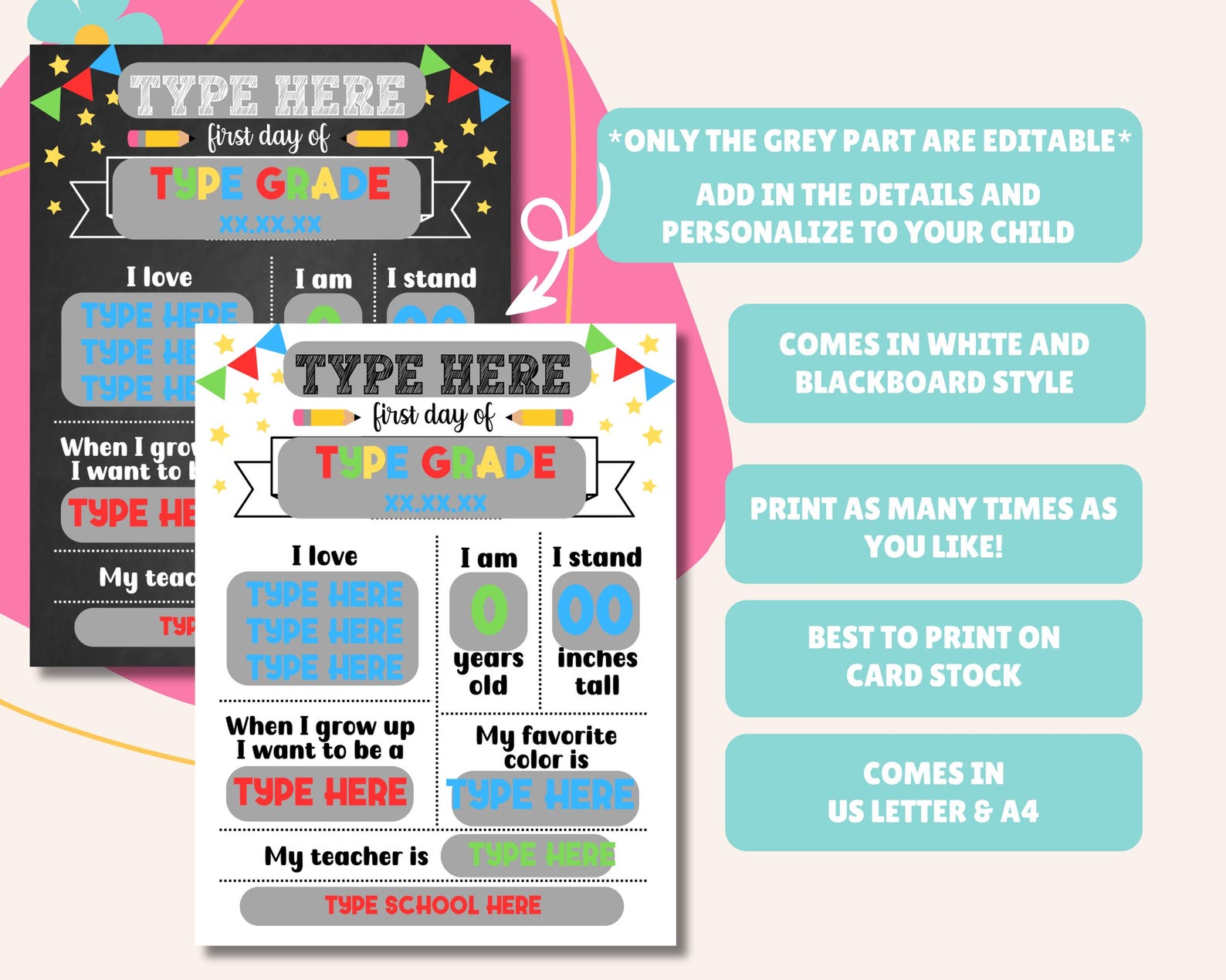 EDITABLE Chalkboard Back to School Sign, Printable School Sign ...