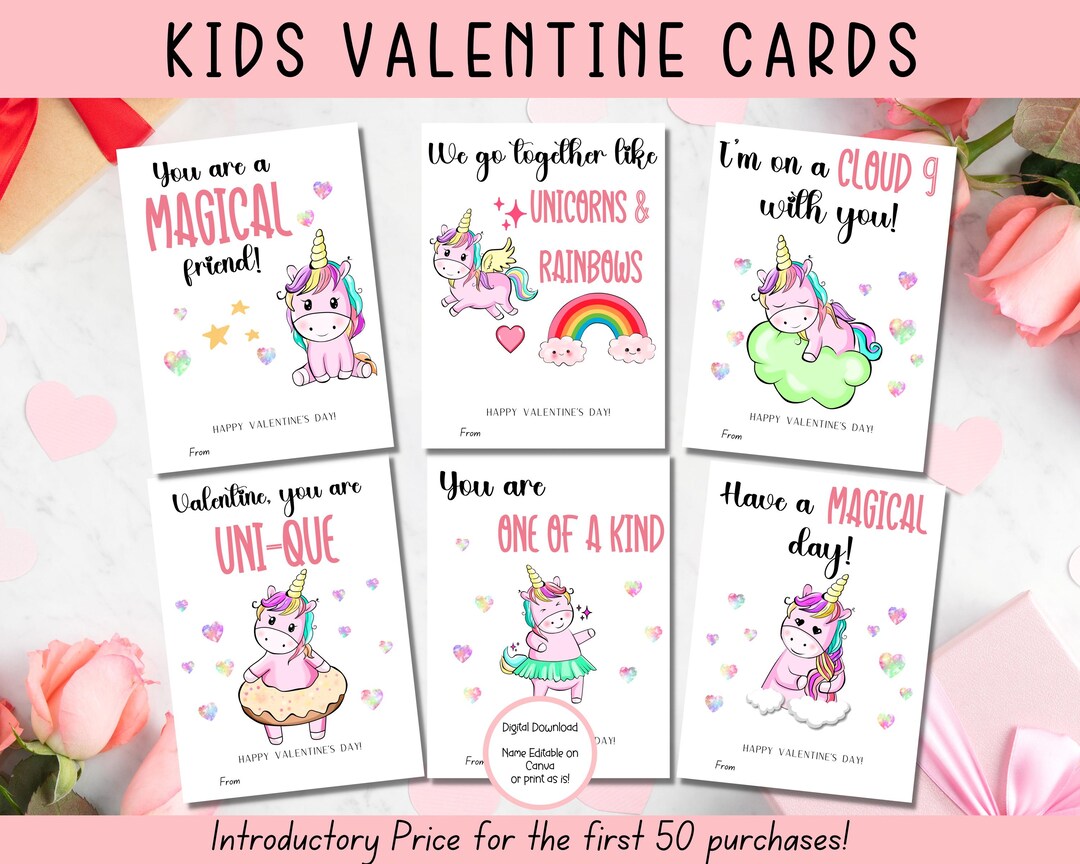 EDITABLE Unicorn Valentine Cards, Classroom Valentines Day Cards, Kids ...