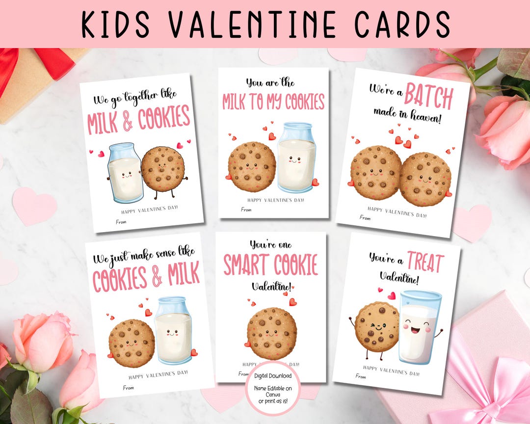EDITABLE Cookies and Milk Valentine Cards, Classroom Valentines Day ...