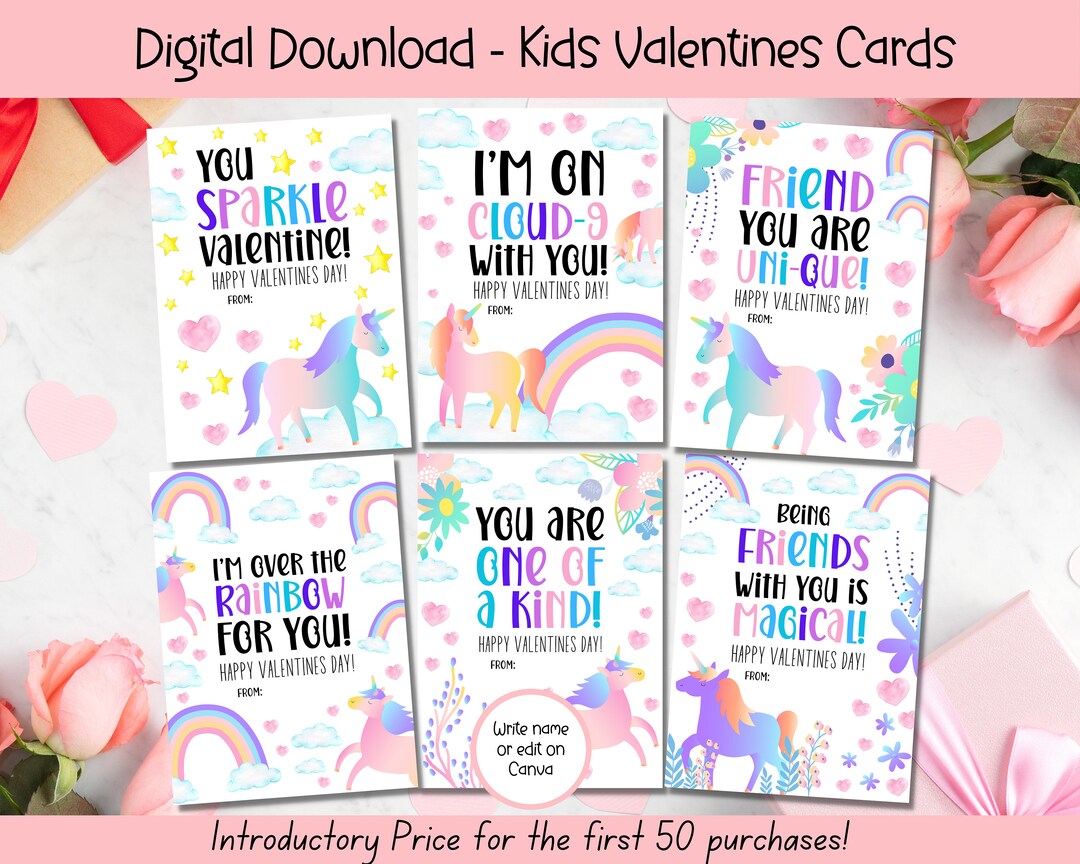 EDITABLE Printable Unicorn Valentine Card, Classroom Valentines Day ...