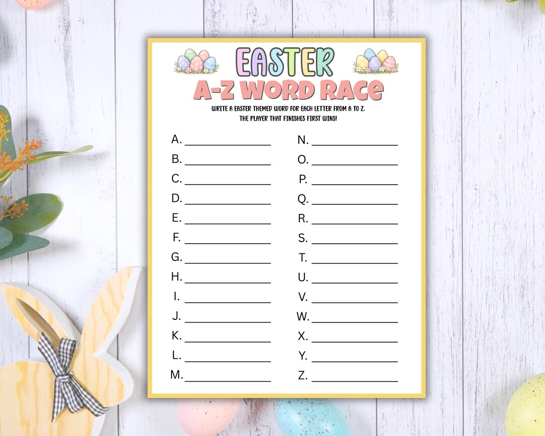 Easter Word Race Game, Easter A- Z Word Race Puzzle, Easter Printable ...