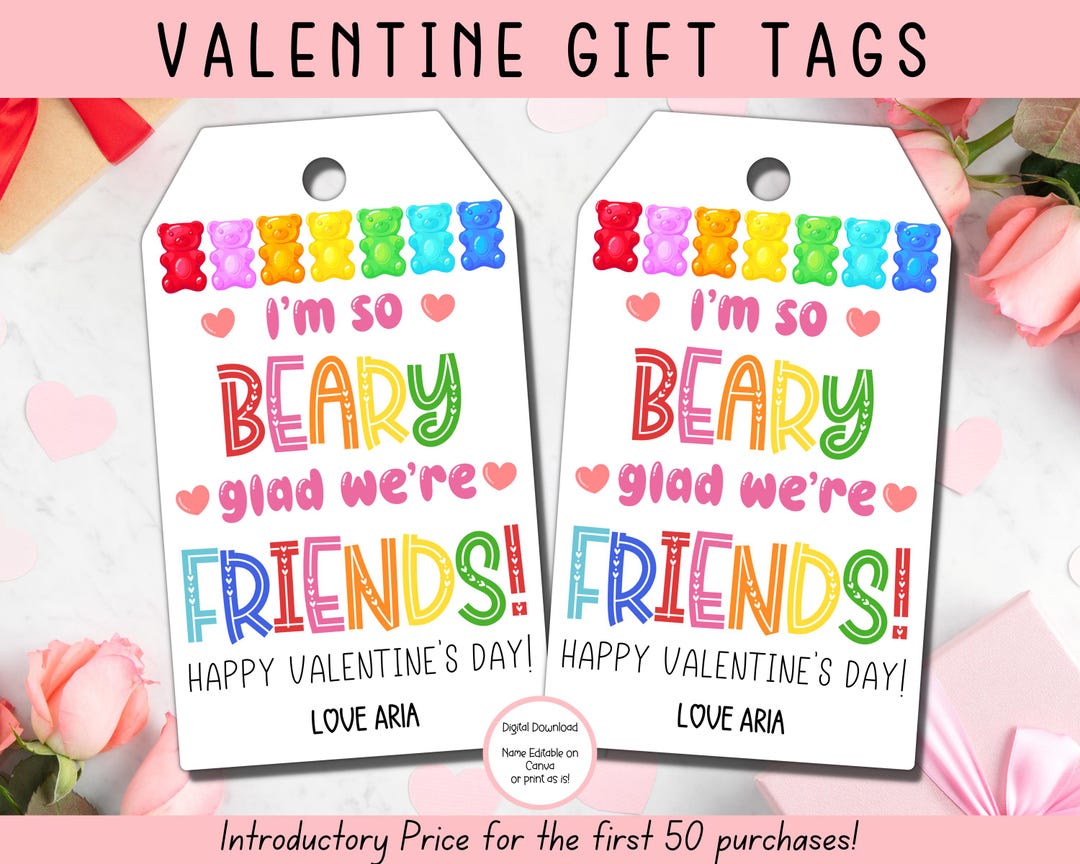 EDITABLE Gummy Bear Valentine Gift Tags, Printable Kids Valentine Tags ...