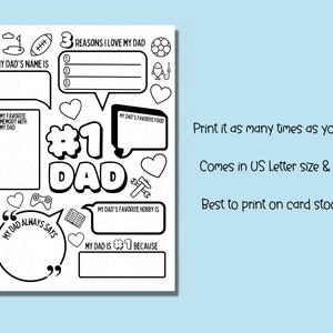 Father's Day Printable, All About My Dad, Fathers Day Gift, Card for ...