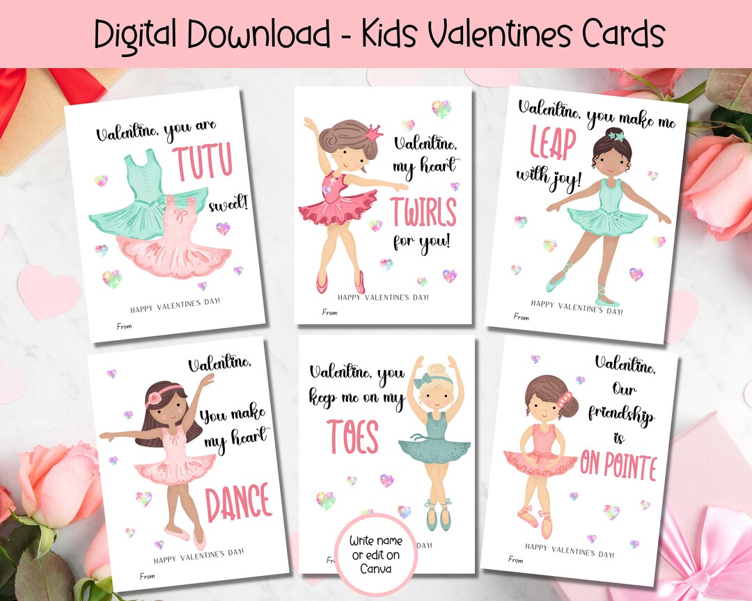 EDITABLE Printable Ballet Valentine Cards, Classroom Valentines Day ...