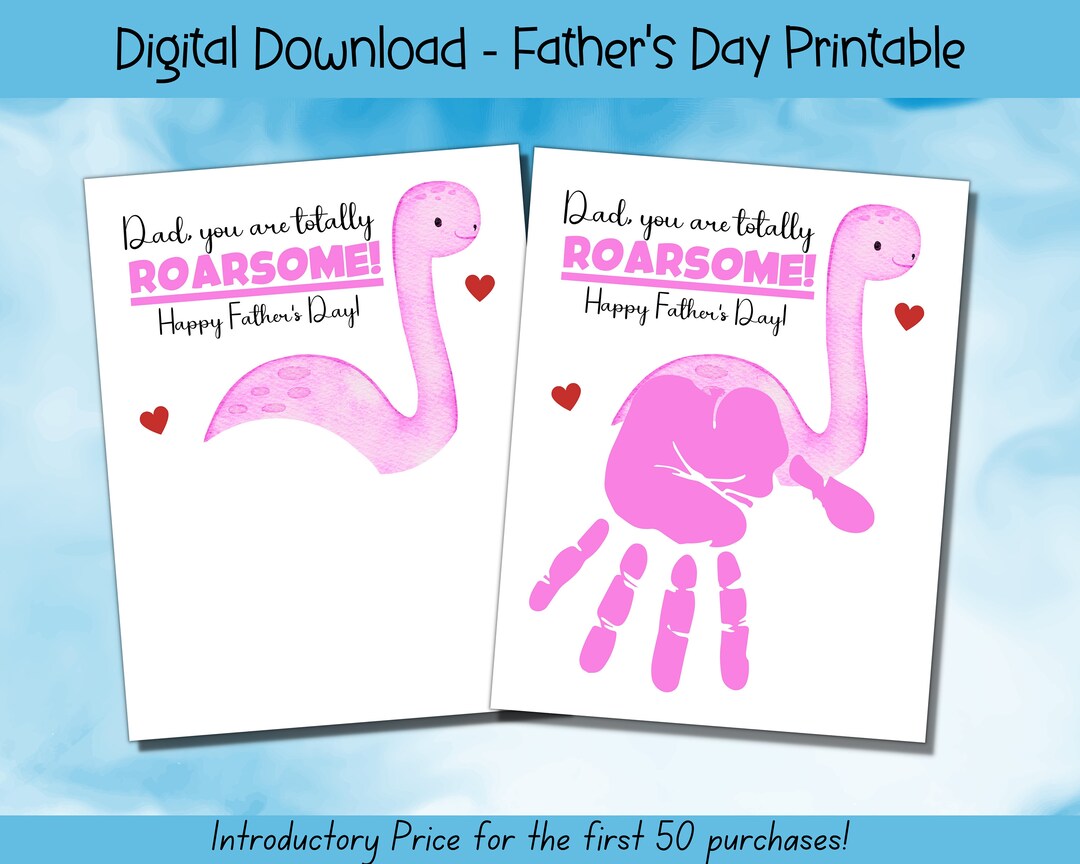 Father's Day Printable, Dinosaur Handprint Art, Fathers Day Gift ...
