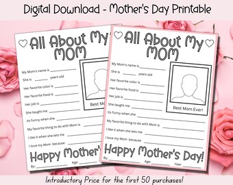 Mother's Day Printable, All About My Mom, Mothers Day Gift, Activity ...