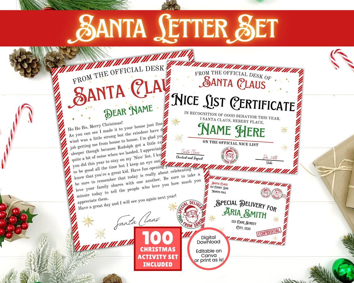EDITABLE Letter From Santa Template, Nice List Certificate, Santa ...