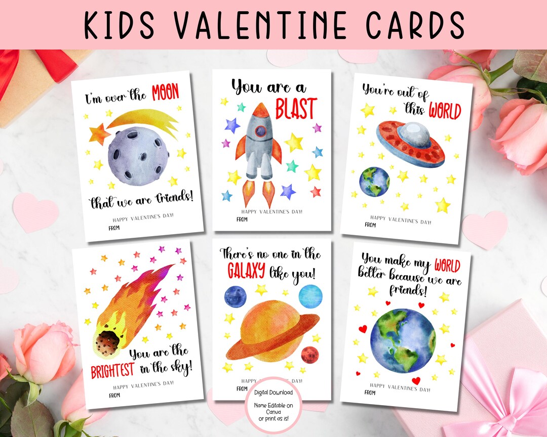 EDITABLE Printable Space Valentine Cards, Classroom Valentines Day ...