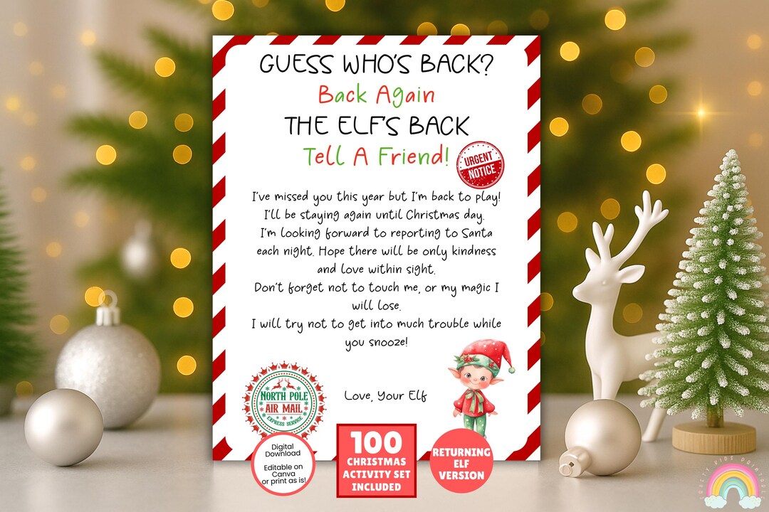 EDITABLE Elf Arrival Letter, Elf Welcome Letter, I'm Back Elf Letter ...