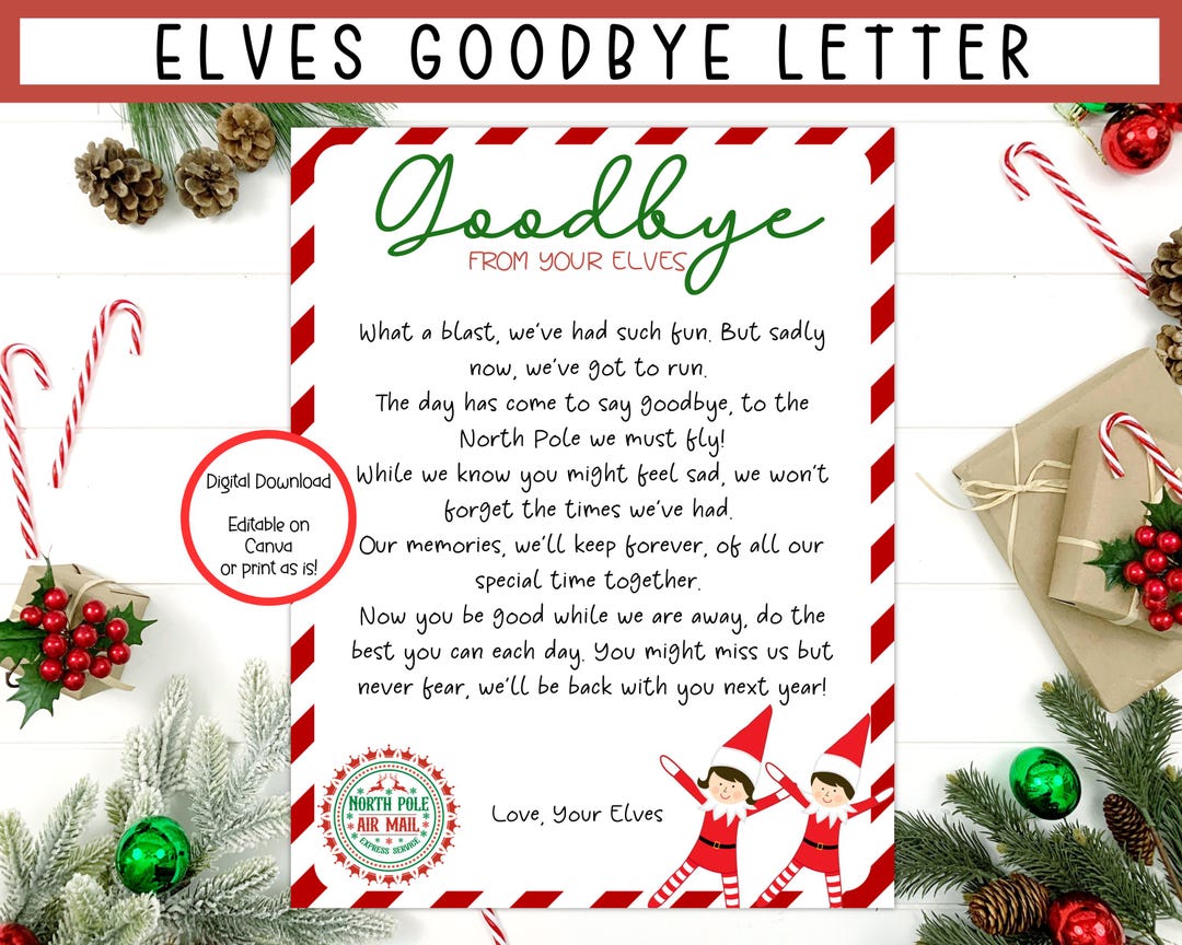 EDITABLE Elf Goodbye Letter, Elf Departure Letter, Elf Farewell Letter ...