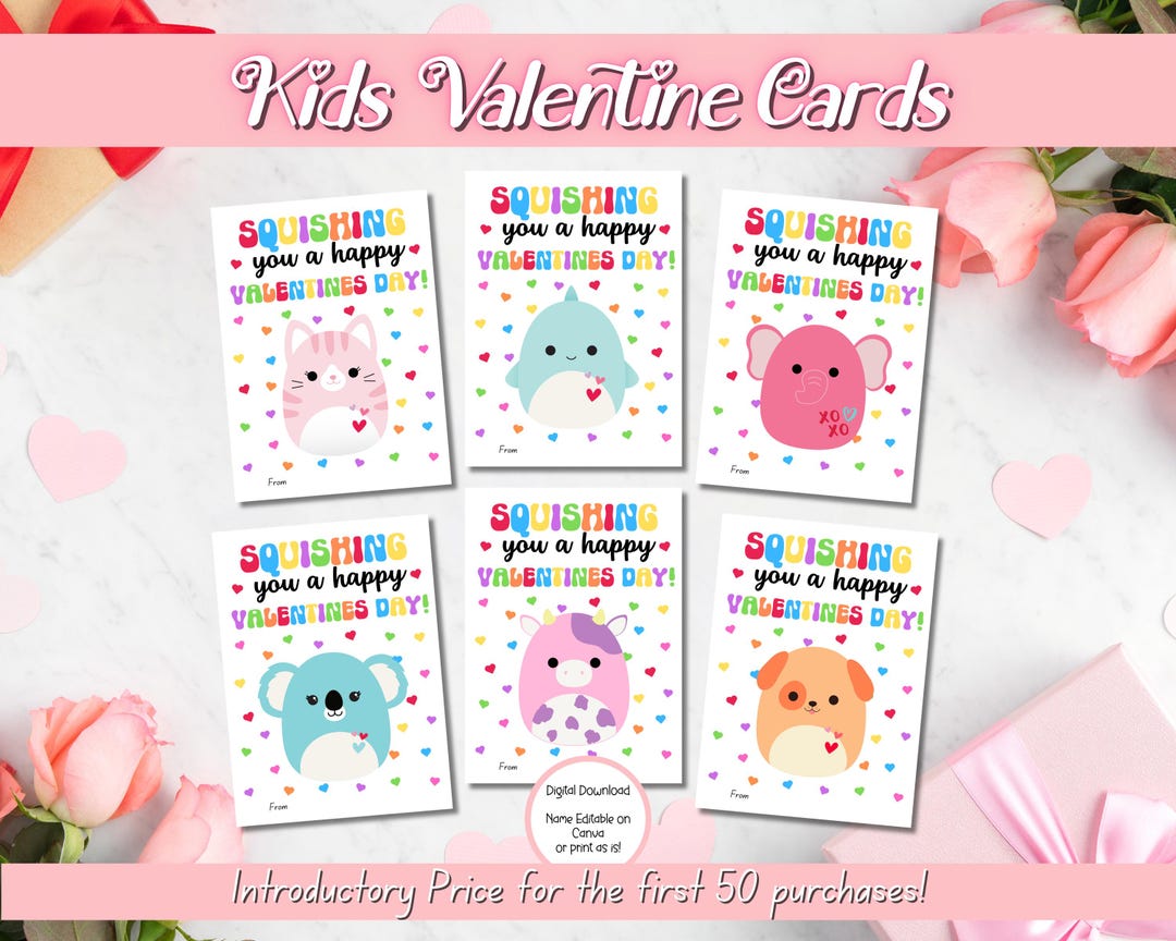 EDITABLE Squish Valentine Cards, Classroom Valentines Day Cards, Kids ...
