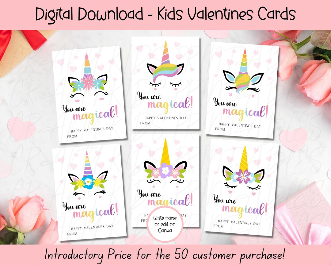 EDITABLE Unicorn Valentine Cards, Classroom Valentines Day Cards, Kids ...