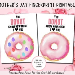 Mother's Day Printable, Donut Fingerprint Art, Mothers Day Gift, Mommy ...