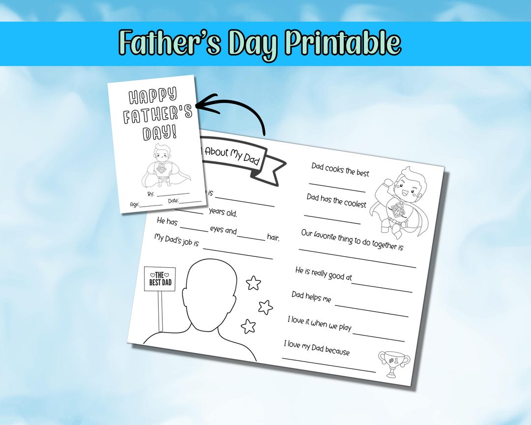 Father's Day Printable, All About My Dad Book, Fathers Day Gift, Father ...