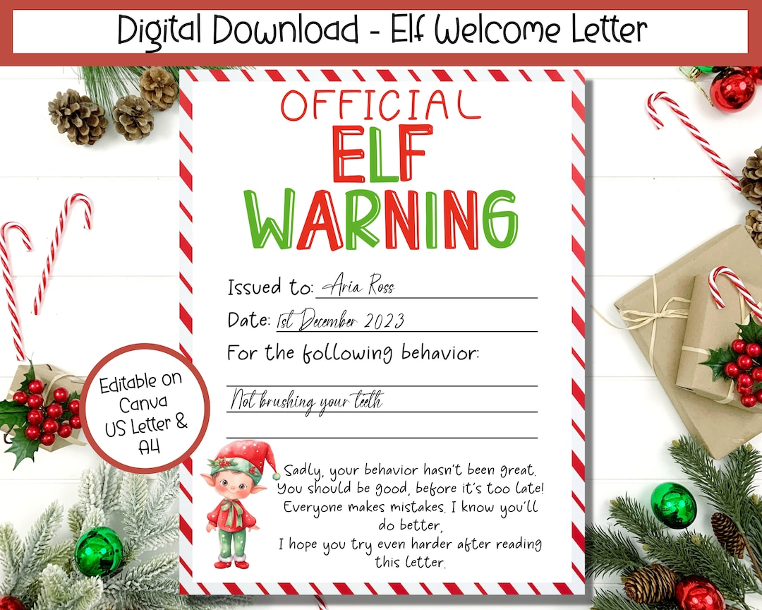 EDITABLE Elf Warning Elf Behaviour Letter Elf Naughty Letter - Etsy UK