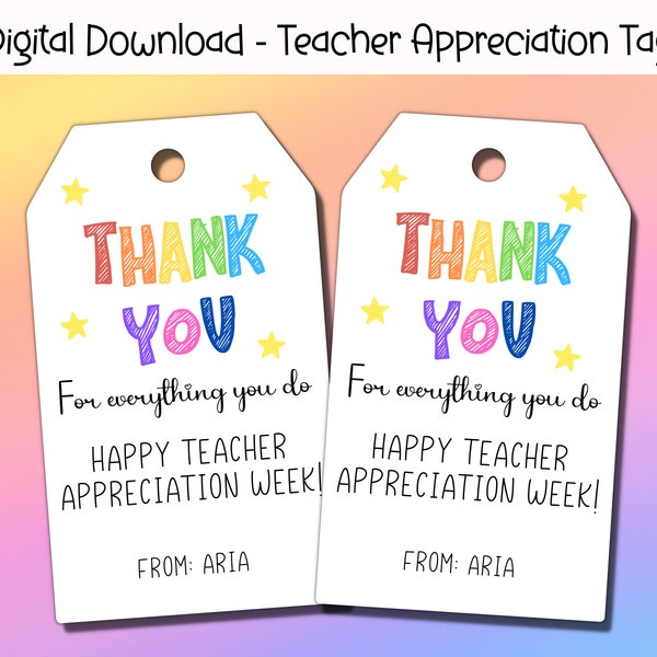 Teacher Appreciation Tags - Etsy