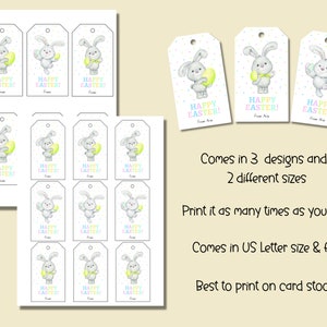 EDITABLE Colourful Bunny Easter Gift Tags Easter Printables - Etsy