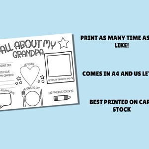 Father's Day Printable, All About My Grandpa, Fathers Day Gift, Card ...