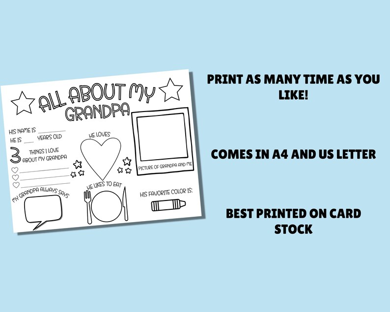 Father's Day Printable, All About My Grandpa, Fathers Day Gift, Card ...