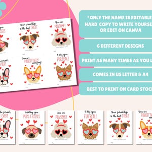 EDITABLE Printable Dog Valentine Cards, Classroom Valentines Day Cards ...