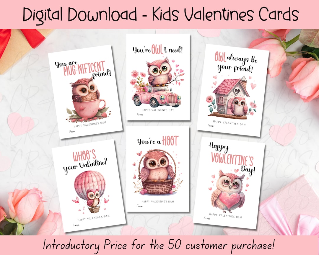 EDITABLE Printable Owl Valentine Cards, Classroom Valentines Day Cards ...