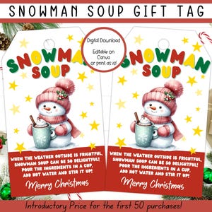 EDITABLE Snowman Soup Tag, Snowman Soup Printable, Hot Chocolate Gift ...