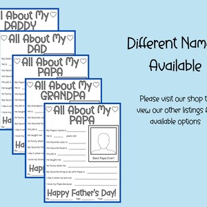 Fathers Day Printable, All About My Papa, Fathers Day Gift, Card for ...