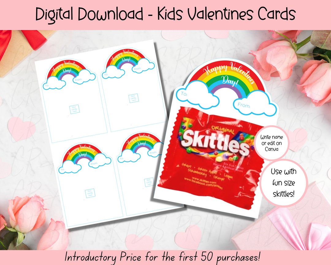 EDITABLE Rainbow Candy Valentine Cards, Classroom Valentines Day Cards ...