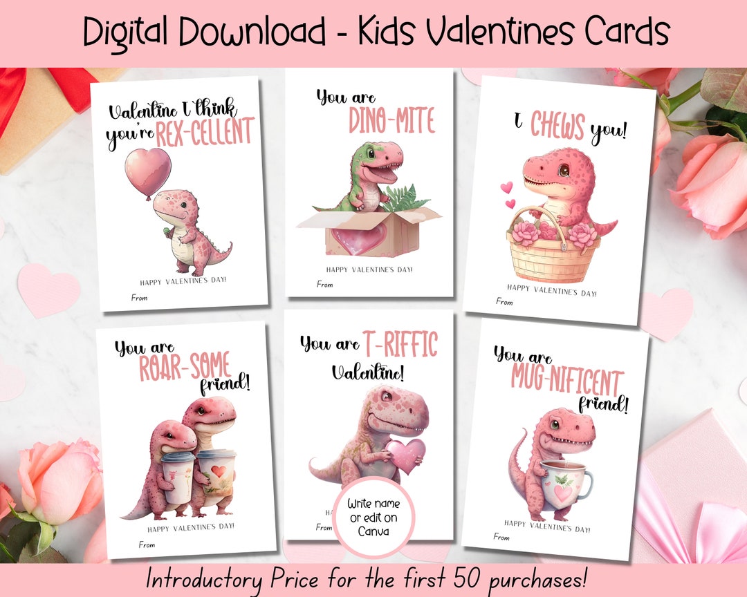 EDITABLE Dinosaur Valentine Cards, Classroom Valentines Day Card, Kids ...