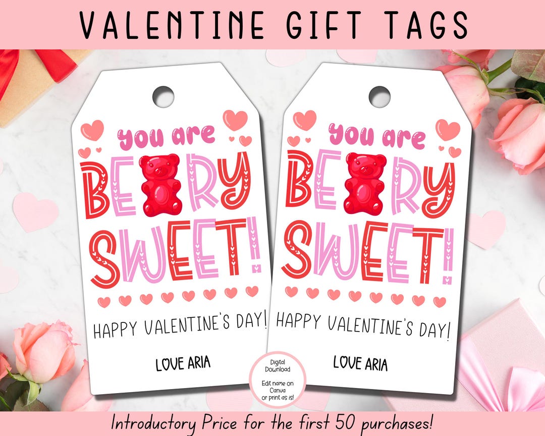 EDITABLE Gummy Bear Valentine Gift Tags, Printable Kids Valentine Tags ...