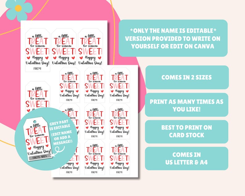 Valentine Gift Tags, Editable Printable Kids Valentine Tags, Classroom ...