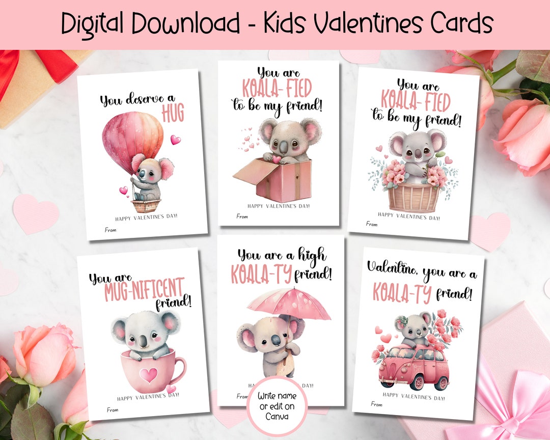 EDITABLE Koala Valentine Cards, Classroom Valentines Day Cards, Kids ...