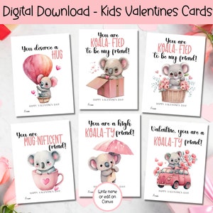 EDITABLE Koala Valentine Cards, Classroom Valentines Day Cards, Kids ...